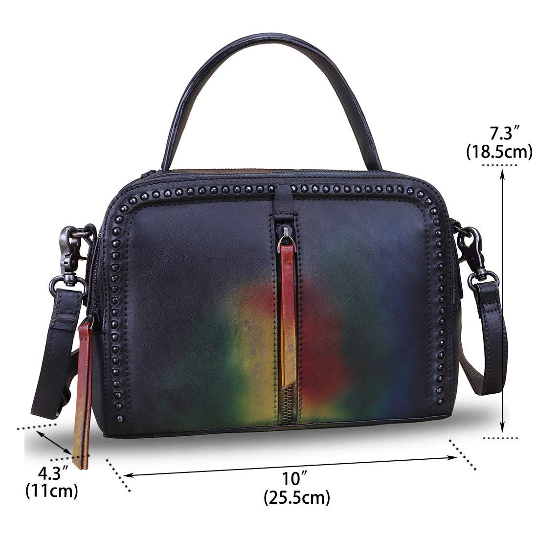 Genuine Leather Satchel Handbag Purse for Women Retro Handmade Top Handle Designer Crossbody Bag (Multicolor3)