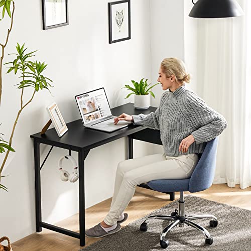 Sweetcrispy Computer Desk 47 Inch Home Office Desk Writing Desk Sturdy Gaming Desk Table Workstation, Work Desk with Storage Bag, Headphone Hook & Metal Frame, Black
