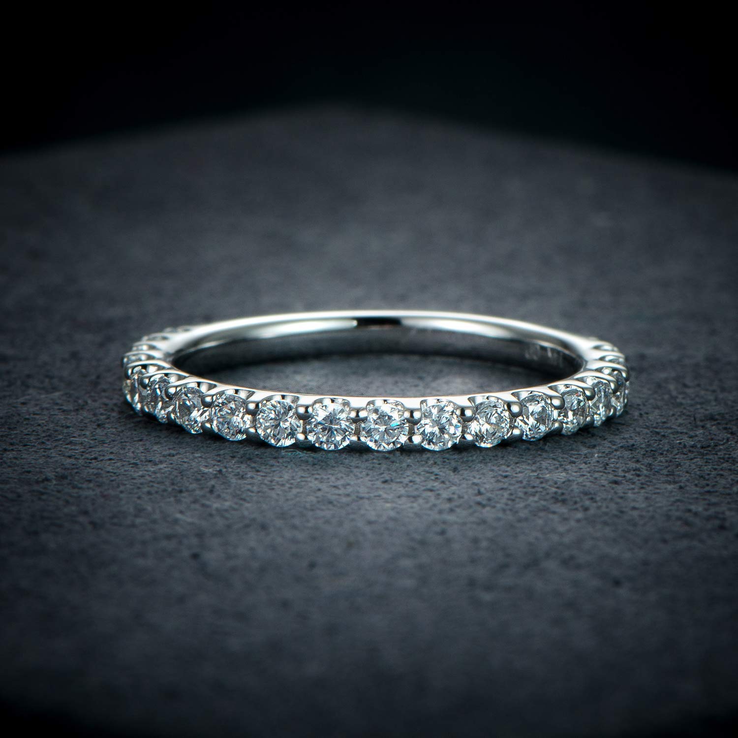 HAFEEZ CENTER 2.5mm Rhodium Plated Sterling Silver Half Eternity Moissanite Wedding Band (7.5, moissanite)