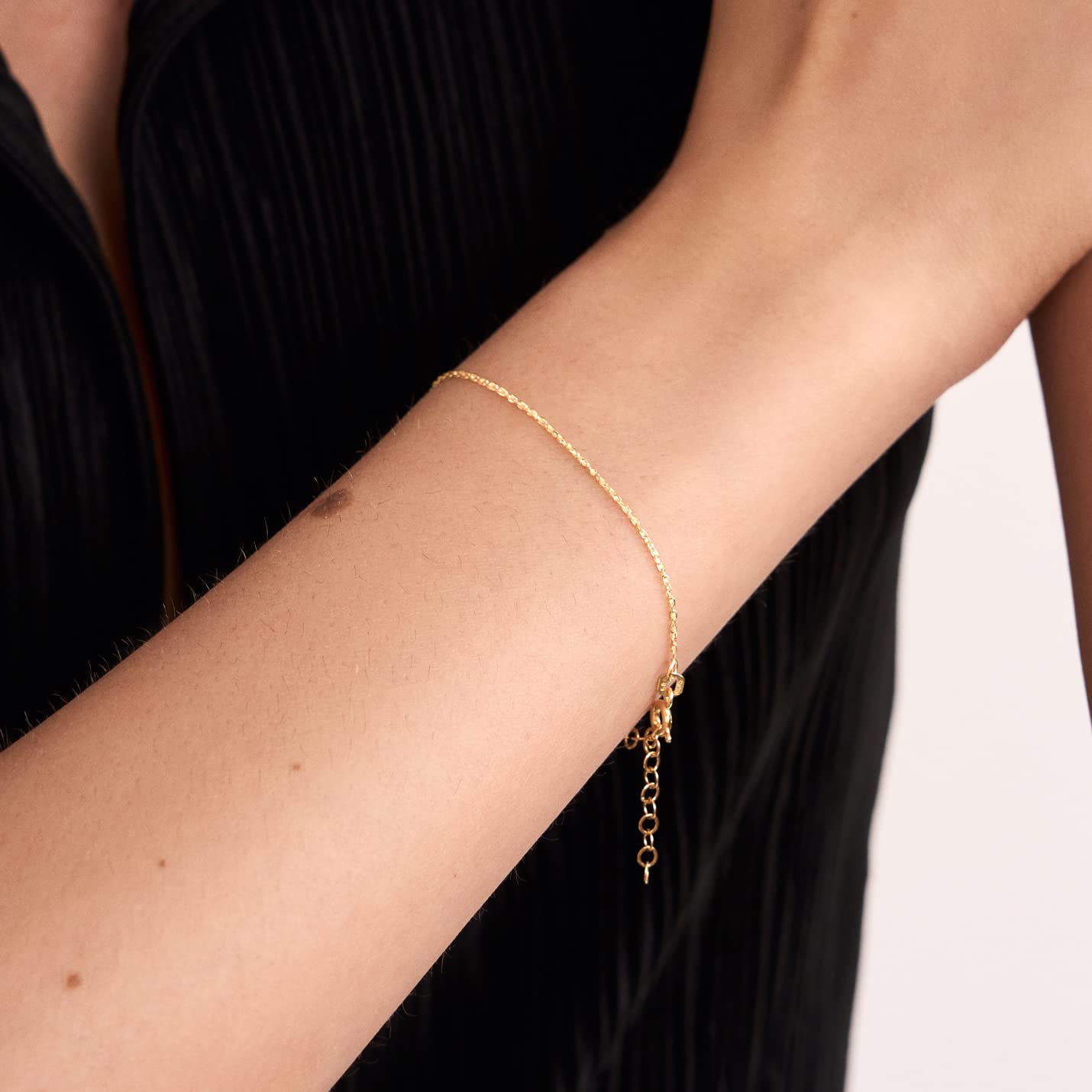 GELIN 14K Solid Gold Thin Cable Chain Bracelet | 14k Yellow Gold Adjustable Chain Bracelets for Women, 6-7"