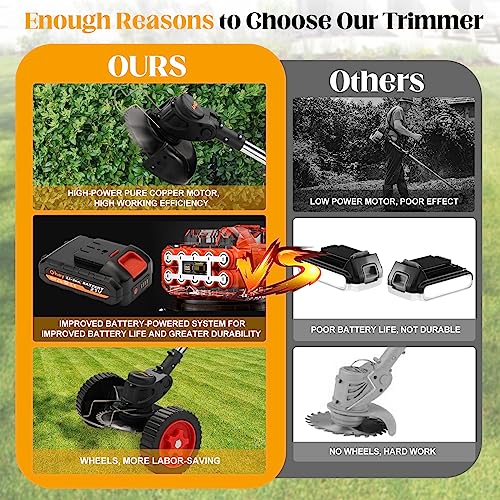 Weed Wacker, 21V Ohey Electric Cordless Weed Eater with 2Pcs 2.0AH Battery Powered, 4-in-1 Lightweight Portable Brush Cutter with Adjustable Length and Cutting Angle for Lawn, Yard, Garden