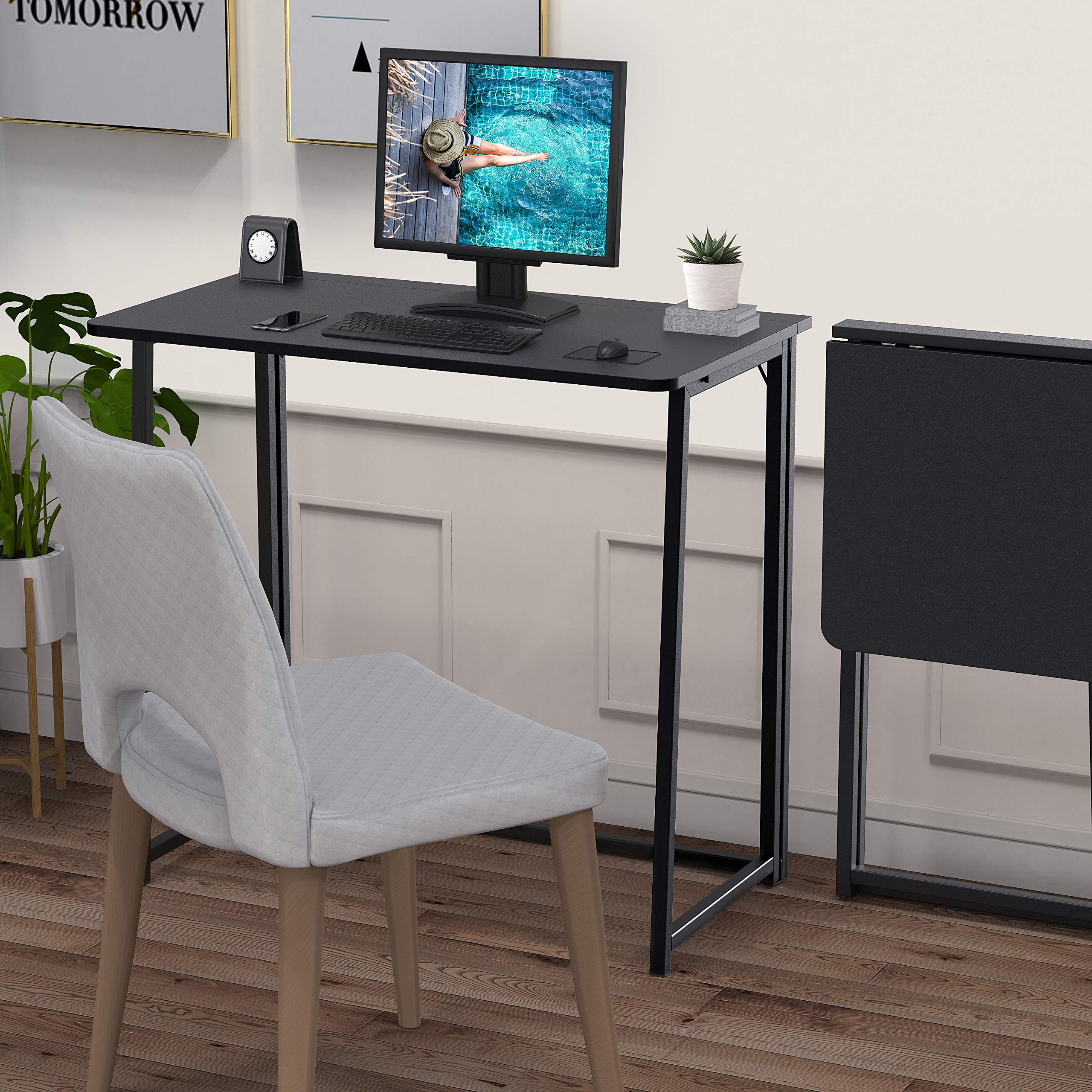 HC-RET Foldable Home Office Desk Folding Desk No-Assembly Small Computer Desk
