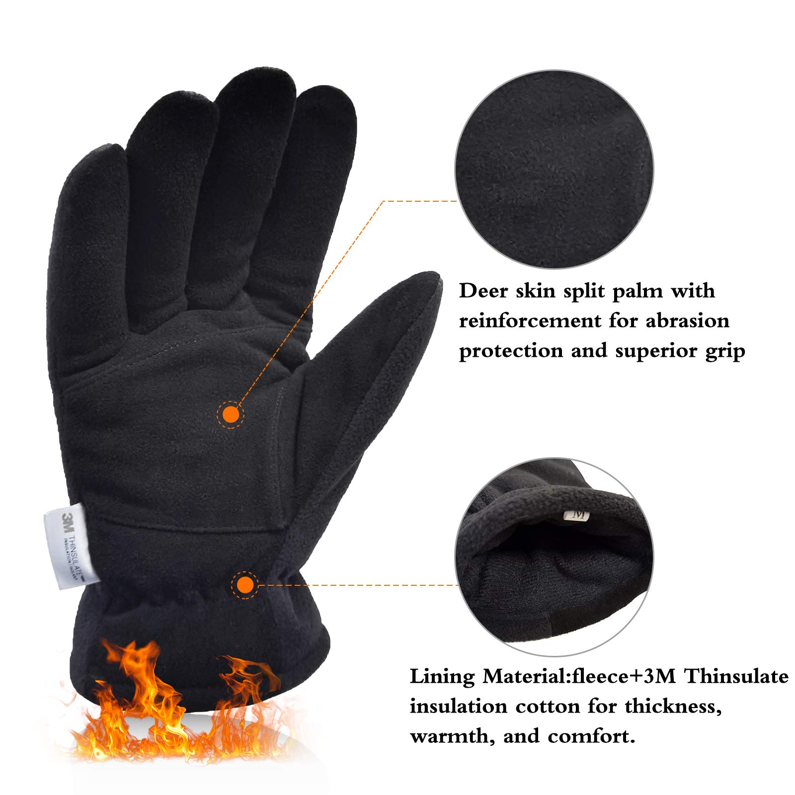 Intra-FIT Winter Thermal Gloves Cold Weather Windstop, Keep Warm,3M Thinsulate Winter Working Gloves