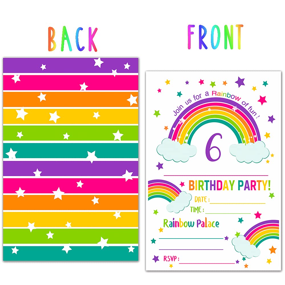 ukebobo 6th Rainbow Birthday Party Invitations with Envelopes – Birthday Party Invitations, Rainbow Party Decorations– 20 Cards With Envelopes(c03-06