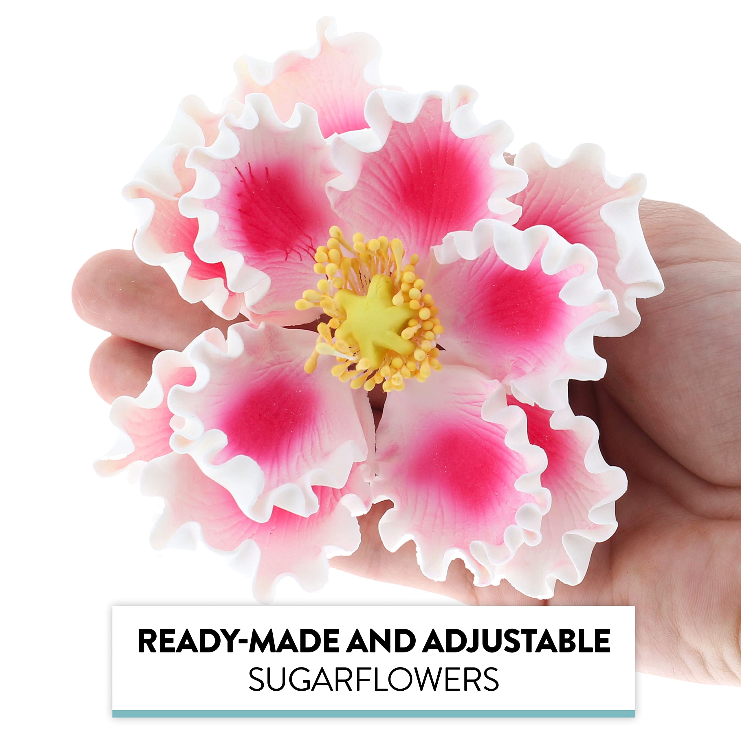 Global Sugar Art Peony Sugar Cake Flowers Pink with White Deluxe, 1 Count by Chef Alan Tetreault