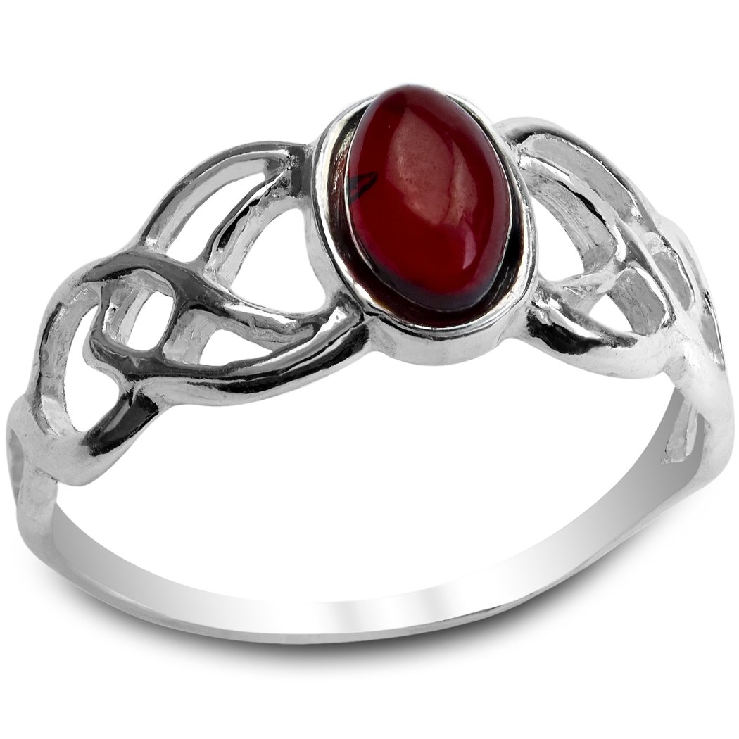 Ian and Valeri Co. Cherry Amber Sterling Silver Oval Celtic Ring