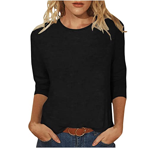 SMIDOW Womens Tops 3/4 Sleeve Casual 2023 Summer Solid t-Shirt Crewneck Basic Tee Shirts Loose Pullover Blouse