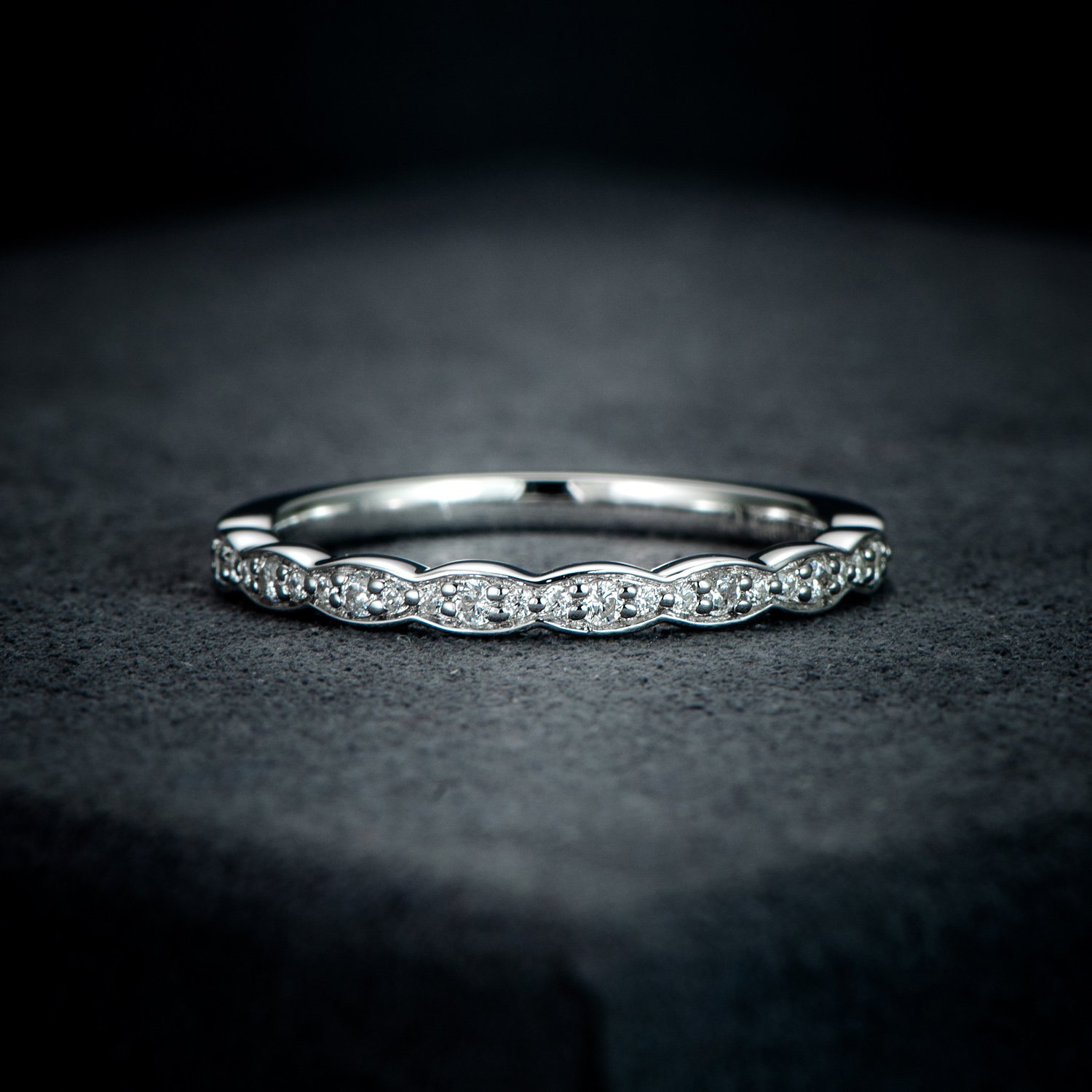 HAFEEZ CENTER Marquise Design Stackable Micropave Simulated Diamond Cubic Zirconia CZ Wedding Band Eternity Ring, Rhodium Plated Sterling Silver (8)