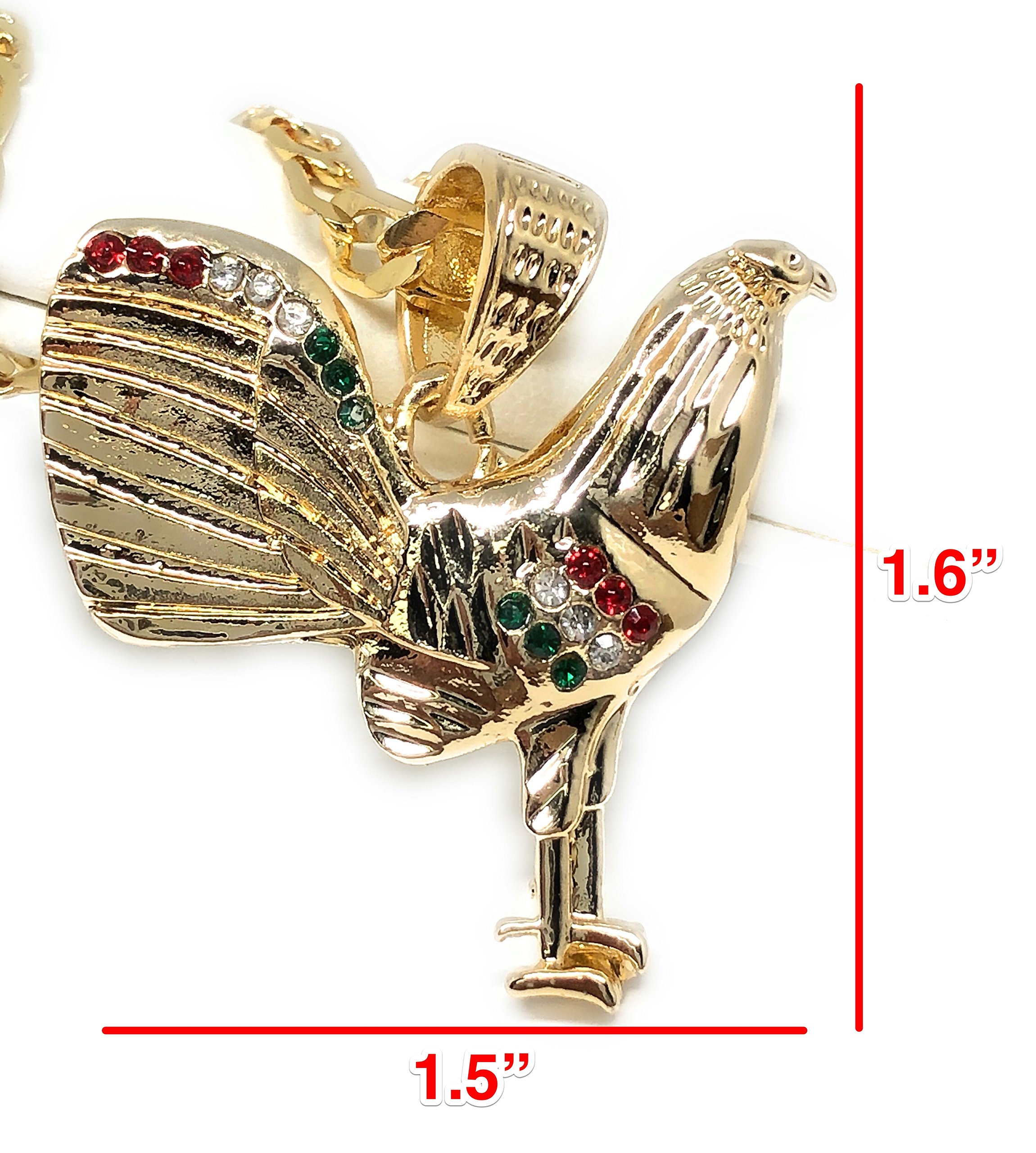 Gold Plated Chicken Rooster Pendant Necklace Figaro 26" 5mm Gallo Medalla Oro Laminado