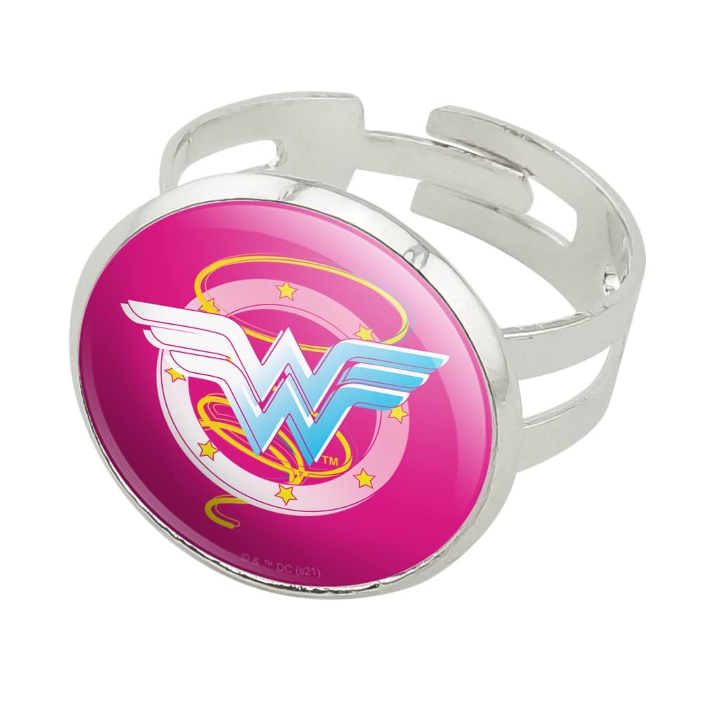 GRAPHICS & MORE Wonder Woman 80th Pastel Logo Silver Plated Adjustable Novelty Ring