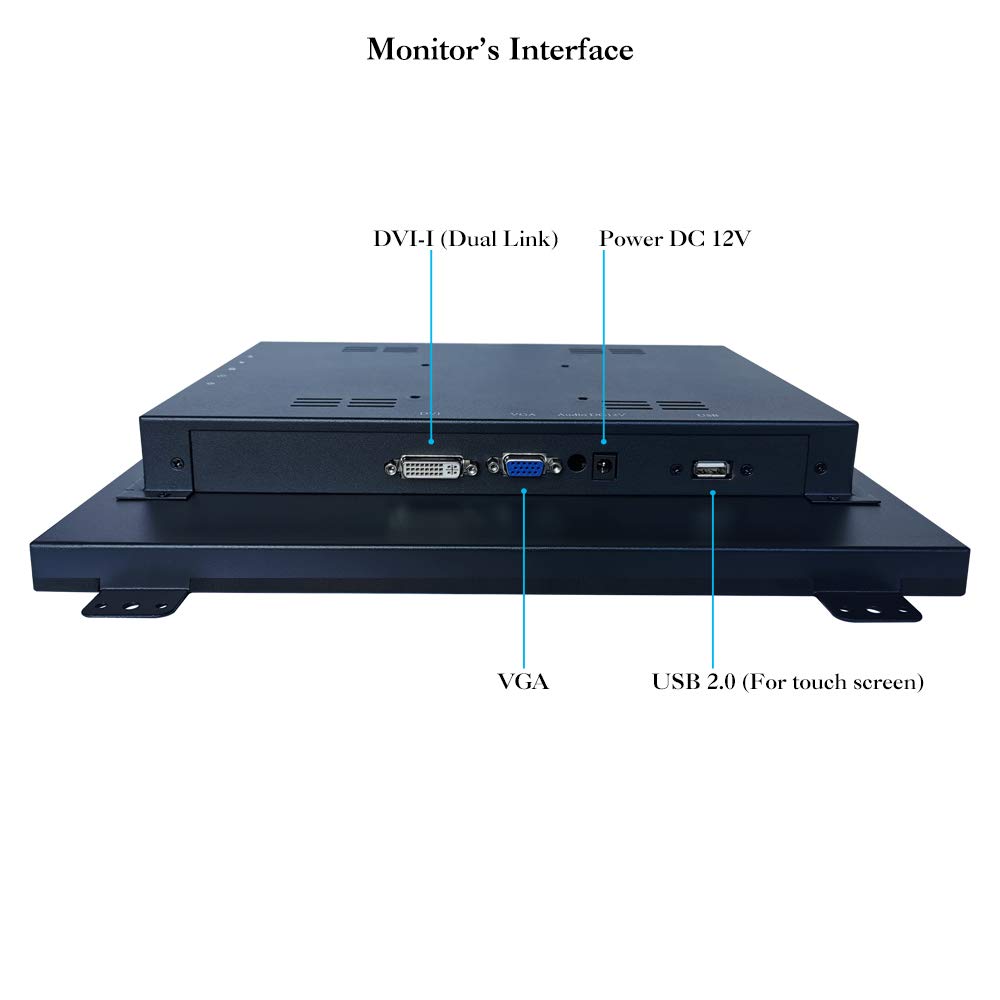 iChawk 15'' inch Display 1024x768 4:3 DVI VGA USB Power On Boot Metal Shell Embedded Open Frame Driver Free Ten-Point Capacitive Touch LCD Screen PC Monitor with Quick Easy Installation K150MT-DC