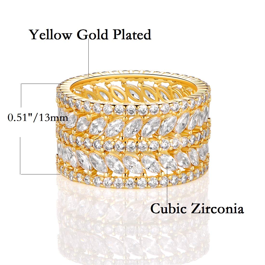 Gemsme 14K Yellow Gold Plated Marquise Cubic Zirconia Eternity Statment Ring for Women (6)