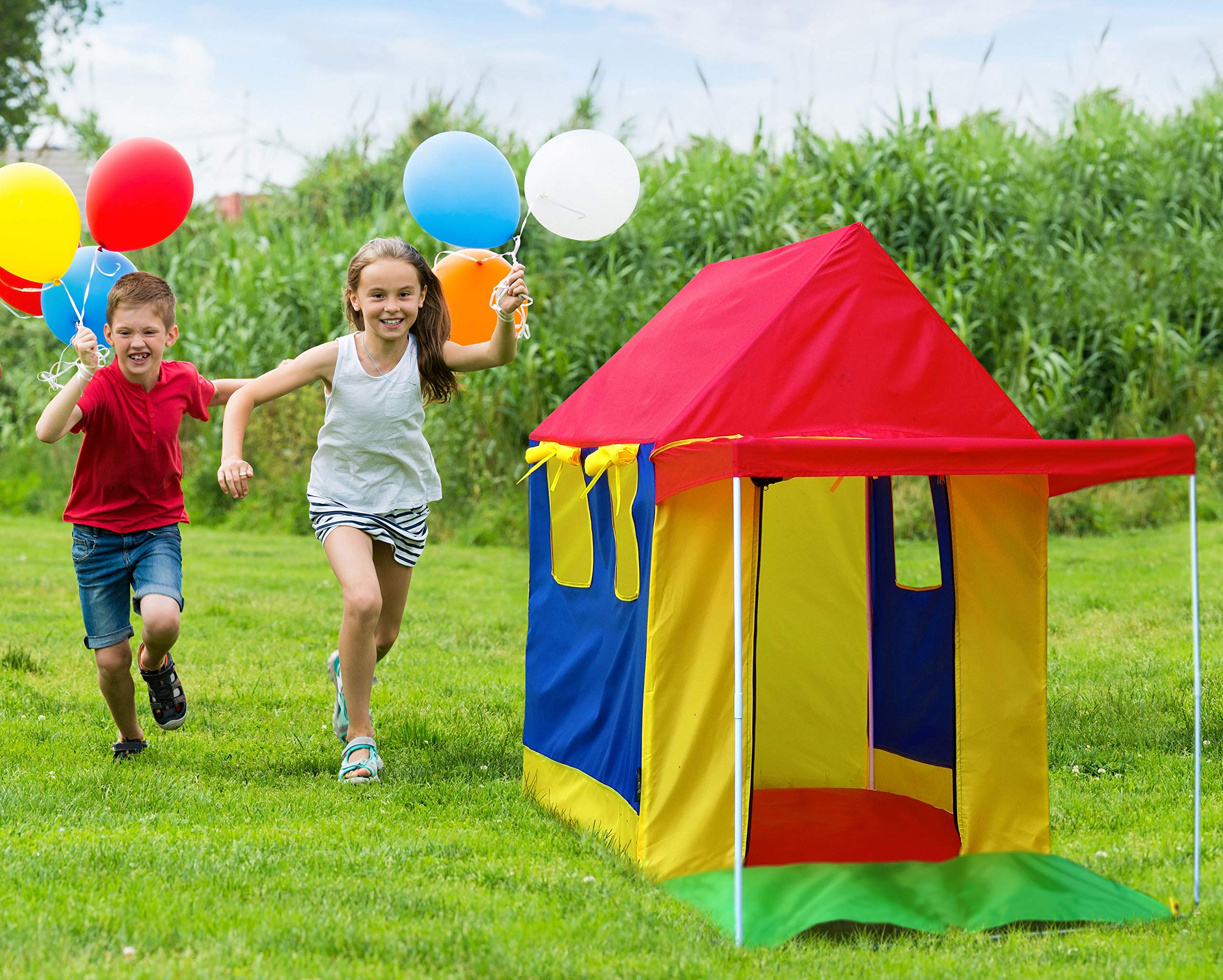 GigaTent MY FIRST SUMMER HOUSE PLAY TENT 4 LARGE WINDOWS with SKYLIGHT Pitch roof designed to look like a real house Easy to set up