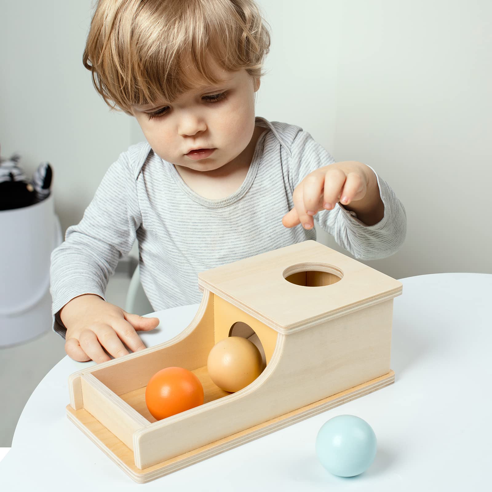 Montessori Object Permanence Box with Tray Wooden Color Ball Drop Play for 1 2 3 Year Old Toddlers Early Education