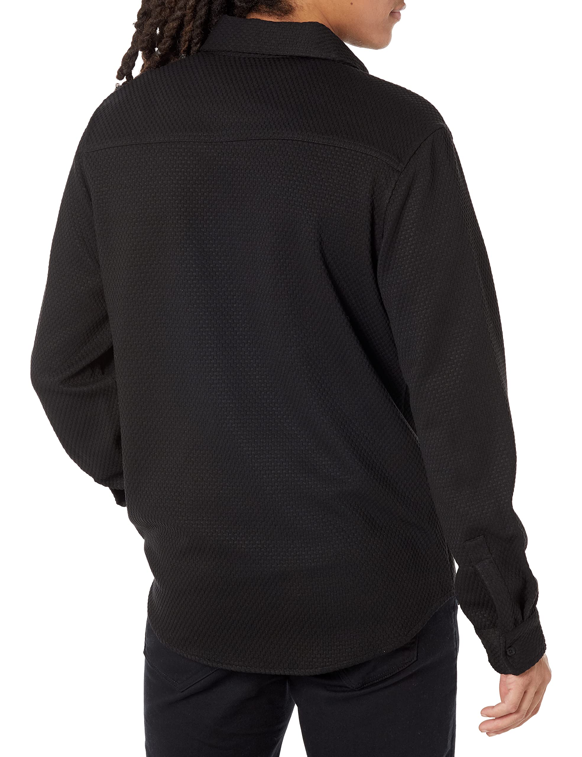Karl Lagerfeld Paris Men's Heavy Jacquard Knit Long Sleeve Shirt, Black, X-Large