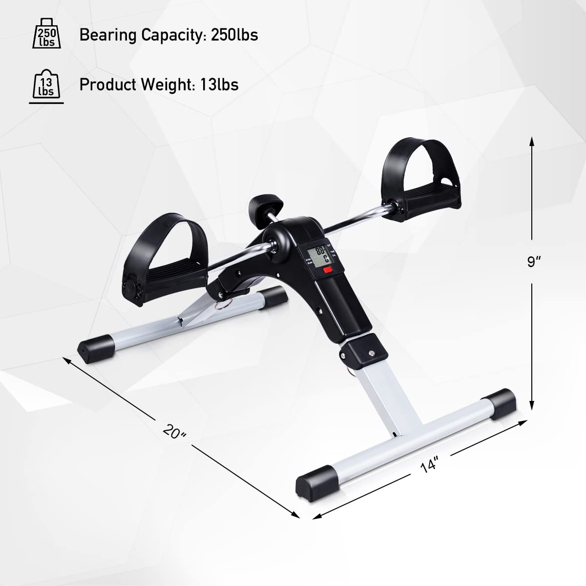 GYMAX Under Desk Bike Pedal Exerciser, Folding Mini Foot/Arm/Leg Pedal Exerciser with LCD Monitor & Adjustable Resistance, Fully Assembled Floor Pedal Exerciser