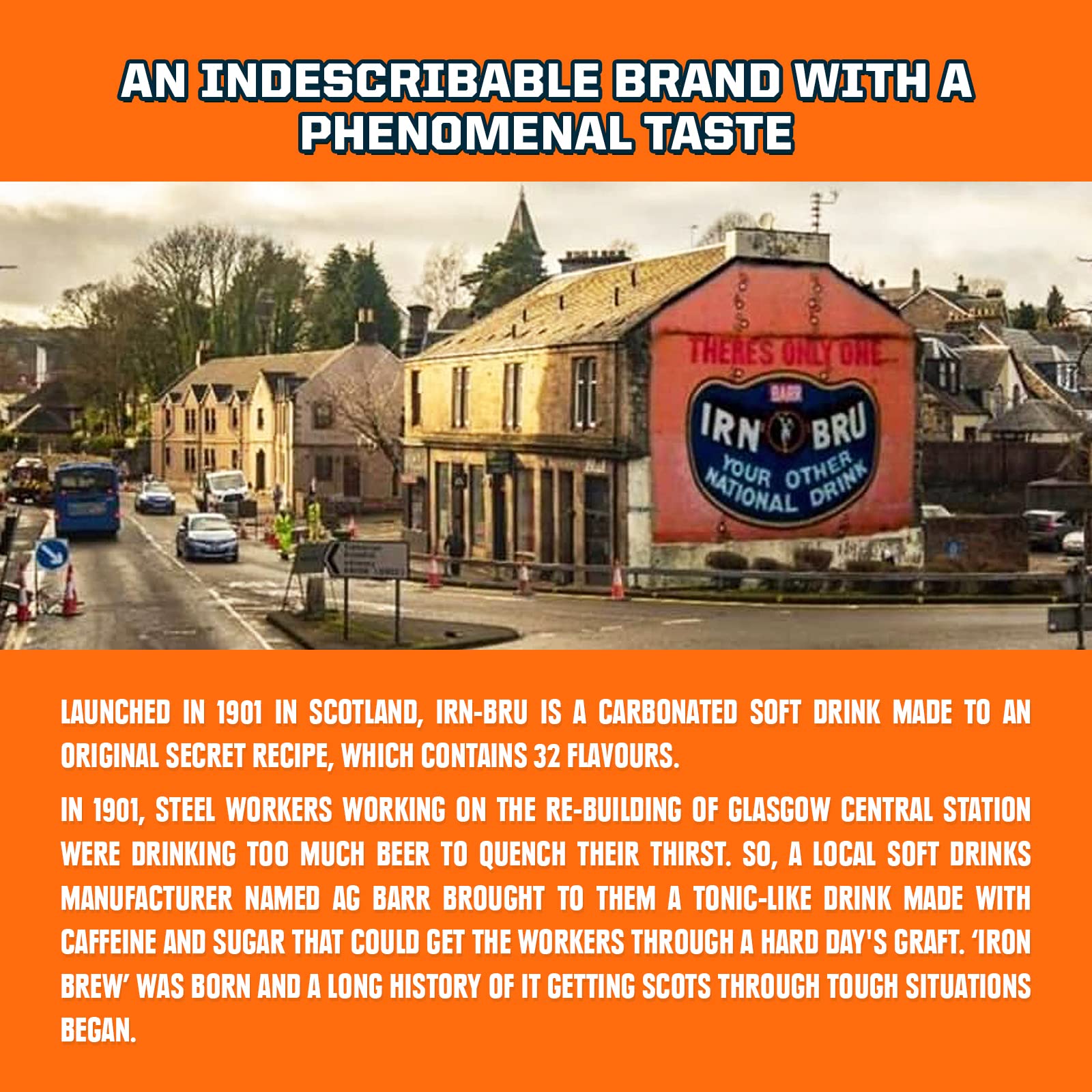 IRN-BRU From AG Barr The Original and Best Sparkling Flavored Soft Drink | A Scottish Favorite | 330 ML (Pack of 6)