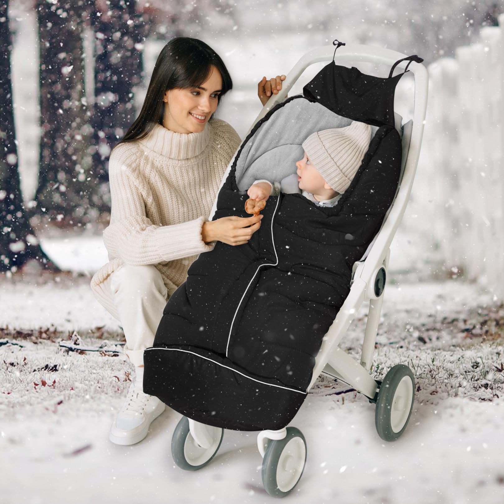 mopfay Universal Winter Warm Stroller Footmuff,Baby Stroller Bunting Bags with Adjustable Drawstring Hood,Waterproof/Windproof Soft Fleece Lined Stroller Sleeping Bag for Strollers,Pushchairs,Prams