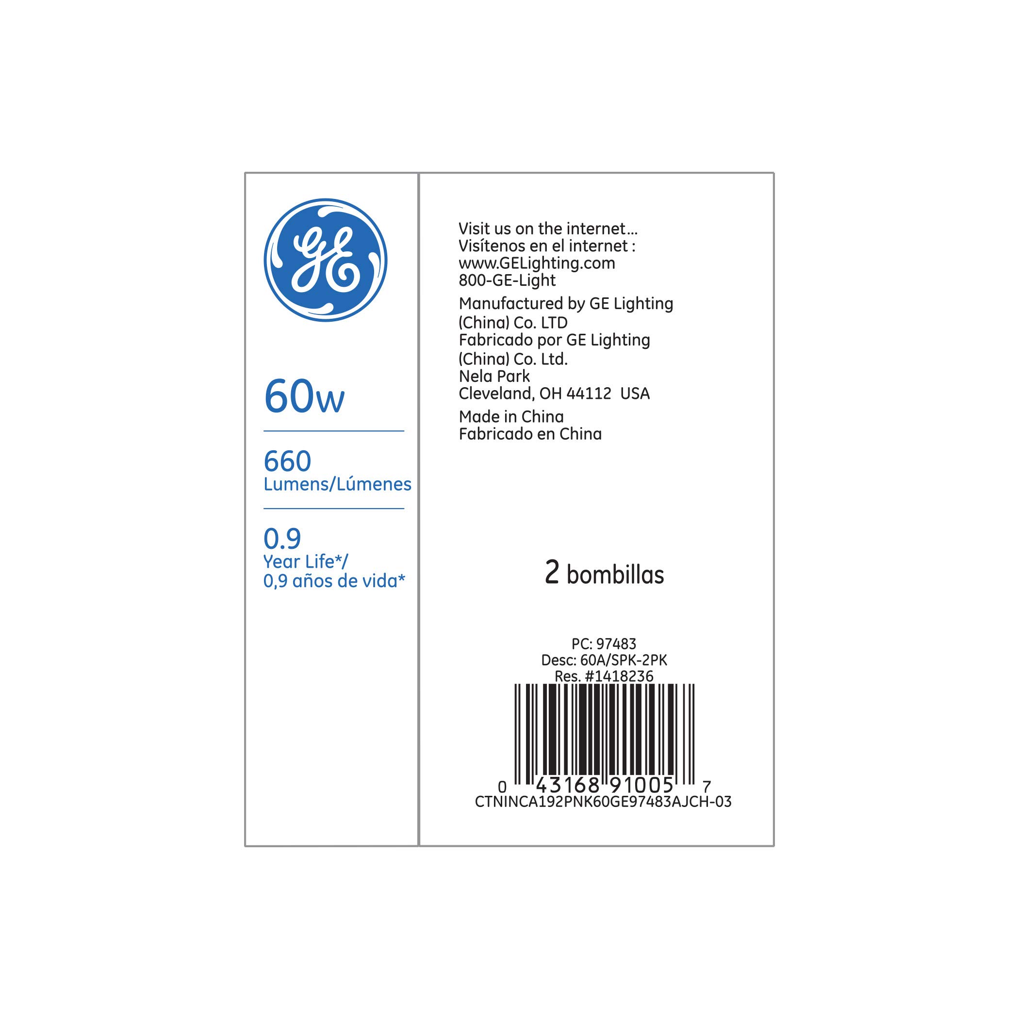 GE Lighting Available 97483 60-Watt 675-Lumen Party A19 Light Bulb, Pink, 2-Pack, 2 Count (Pack of 1)