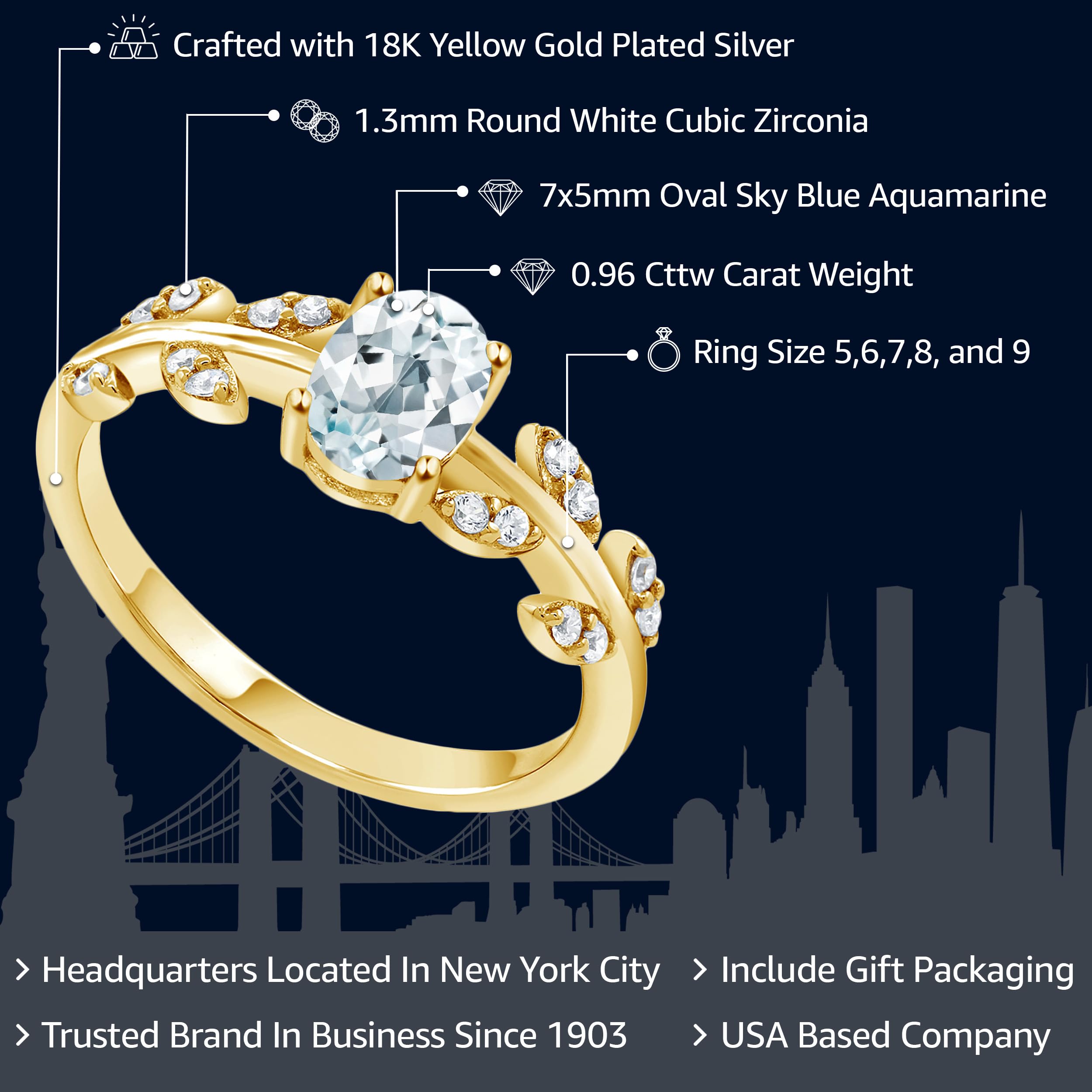 Gem Stone King 18K Yellow Gold Plated Silver 7X5MM Oval Gemstone Birthstone Twisted Olive Branch Leaf Vine Band Wedding Ring For Women | Available In Size 5, 6, 7, 8, 9