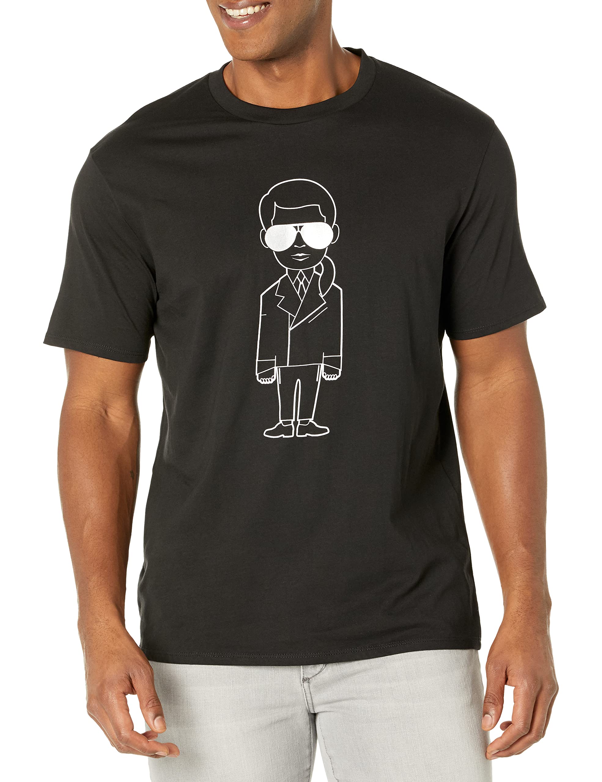 Karl Lagerfeld Paris Men's Sunglasses Silhouette Crewneck Short Sleeve Solid T-Shirt, Black, Large