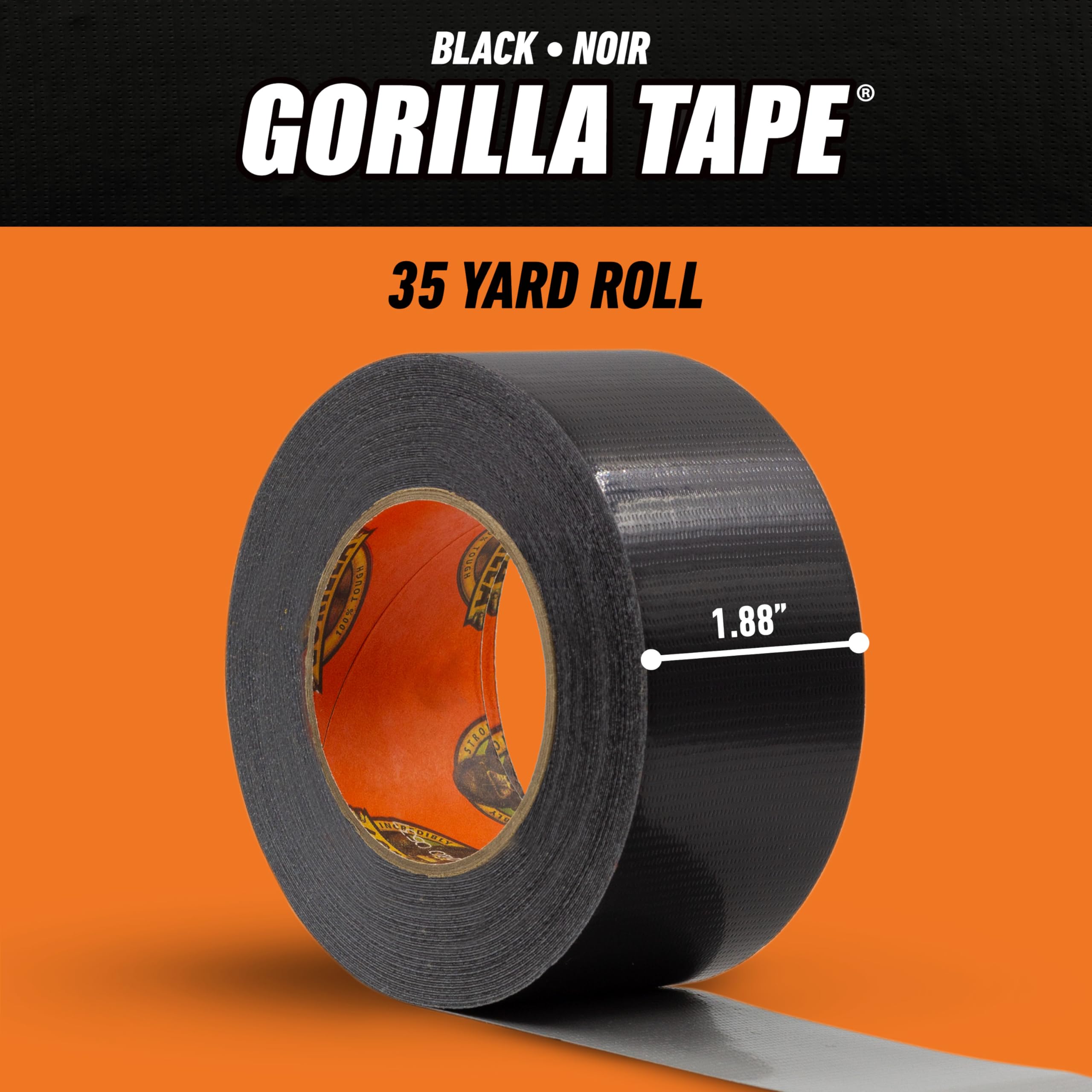 Gorilla Tape, Duct Tape, Utility Tape, Triple Layer Strength, Indoor & Outdoor, Weather Resistant Shell, 1.88 in x 35 yd, Black, (Pack of 2)