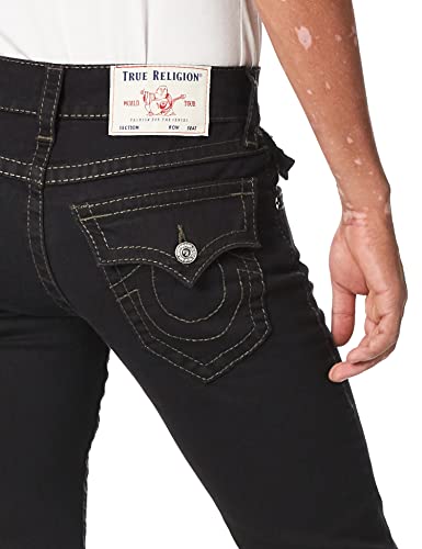 True Religion Men's Ricky Big T Straight Leg Jean with Back Flap Pockets, Body Rinse Black, 32W X 34L
