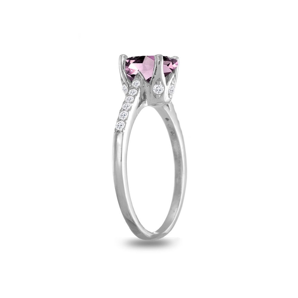 GemStar USA Sterling Silver Purple CZ and White Topaz Oval Crown Ring, Size 6
