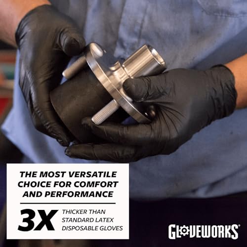 GLOVEWORKS Black Disposable Nitrile Industrial Gloves, 5 Mil, Latex & Powder-Free, Food-Safe, Textured, Medium, Case of 1000