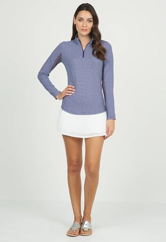 IBKUL Athleisure Wear Sun Protective UPF 50 Icefil Cooling Mini Check Long Sleeve Mock Neck - 10754 Black/White Mini Check L