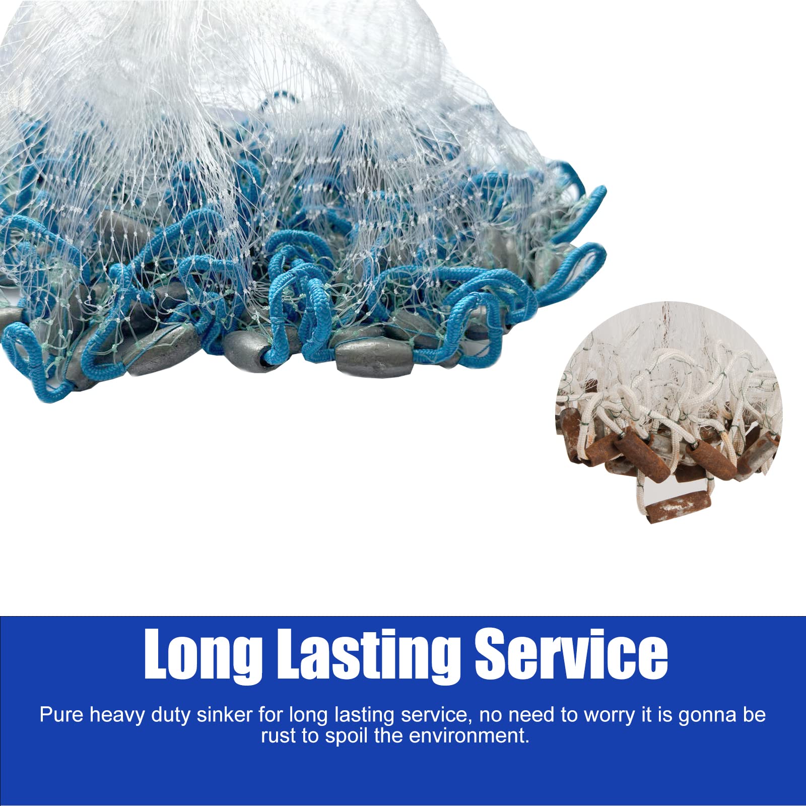 FunVZU Cast Net - Mono Fishing Casting Net 4ft/6ft/7ft/8ft - Heavy Duty Weight Throw Cast Net for Fishing - Casting Net for Bait Fish
