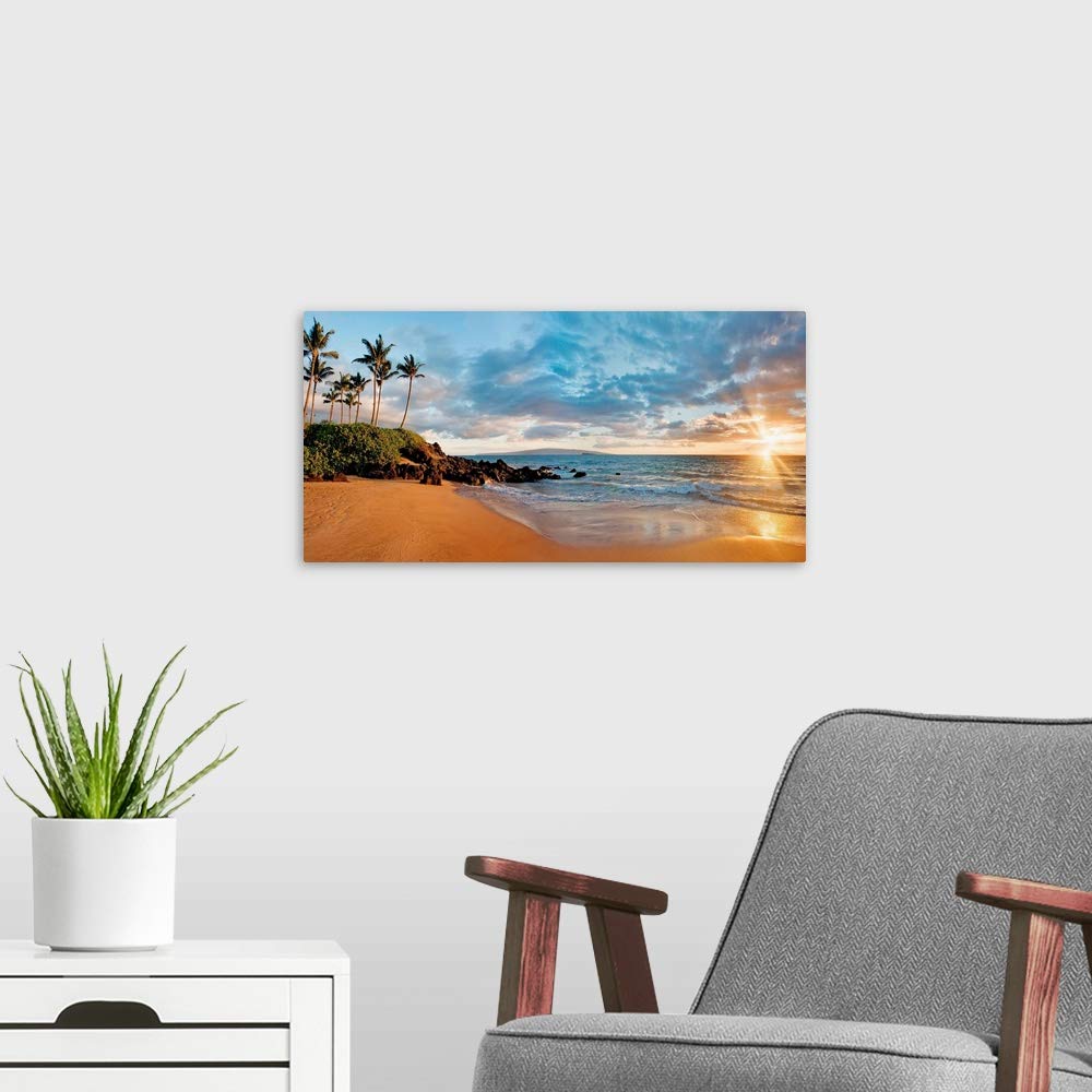 GREATBIGCANVAS Hawaii, Maui, Makena, Secret Beach At Canvas Wall Art Print, Coastal Home Decor Artwork, 48"x24"x1.5"
