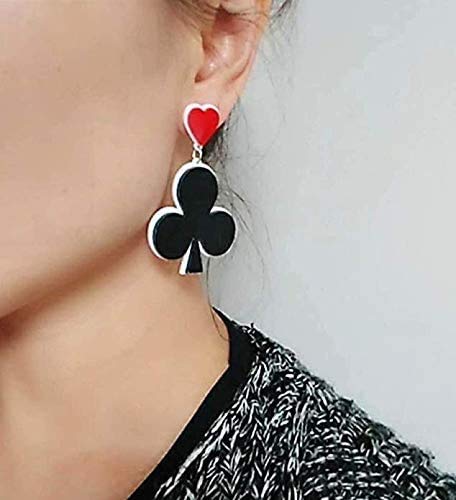 GUOXIAOMEI Playing Cards Pattern Drop Earring Fashion Party Gift Charms Hearts Spades Plum Poker Acrylic Earring Jewelry (Red 1)