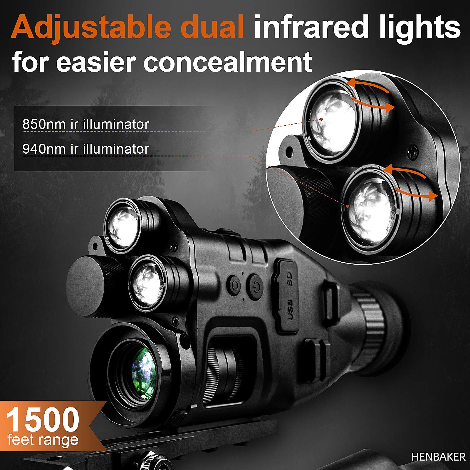 HENBAKER Digital Night Vision Device 1-32X Night Vision Monocular, 2 Infrared Light Night Vision Goggles, CY789 Supports Day&Night Hunting/Outdoor Entertainment