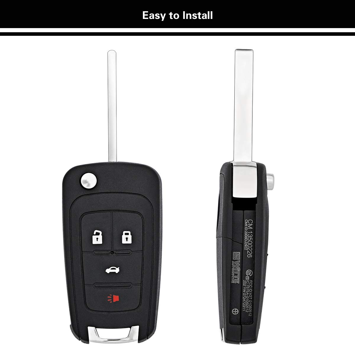HelloAuto Replacement Key Fob Keyless Entry Remote Flip Shell Case Compatible with Buick, Camaro, Cruze, Equinox, Impala, Malibu, Sonic, GMC