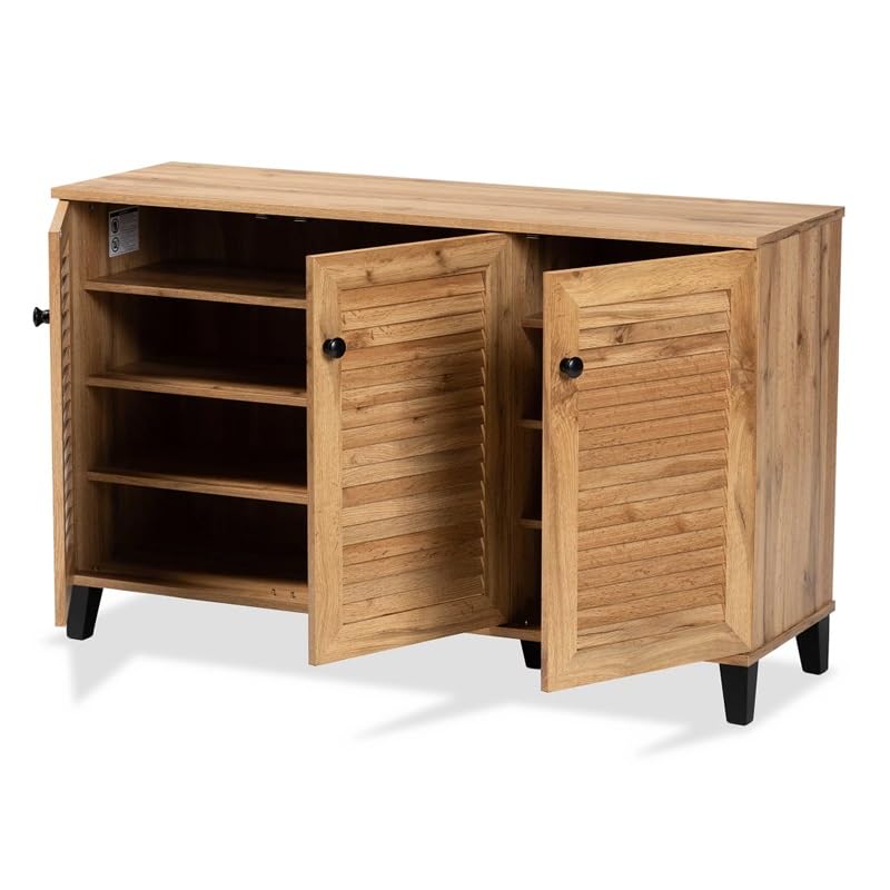 HALOU Shoe Cabinet Oak Finished Wood Three Doors Breathable Shoe Cabinet Foyer Corridor Furniture