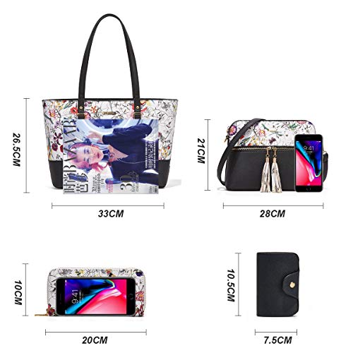 Women Fashion Handbags Wallet Tote Bag Shoulder Bag Top Handle Satchel Purse Set 4pcs