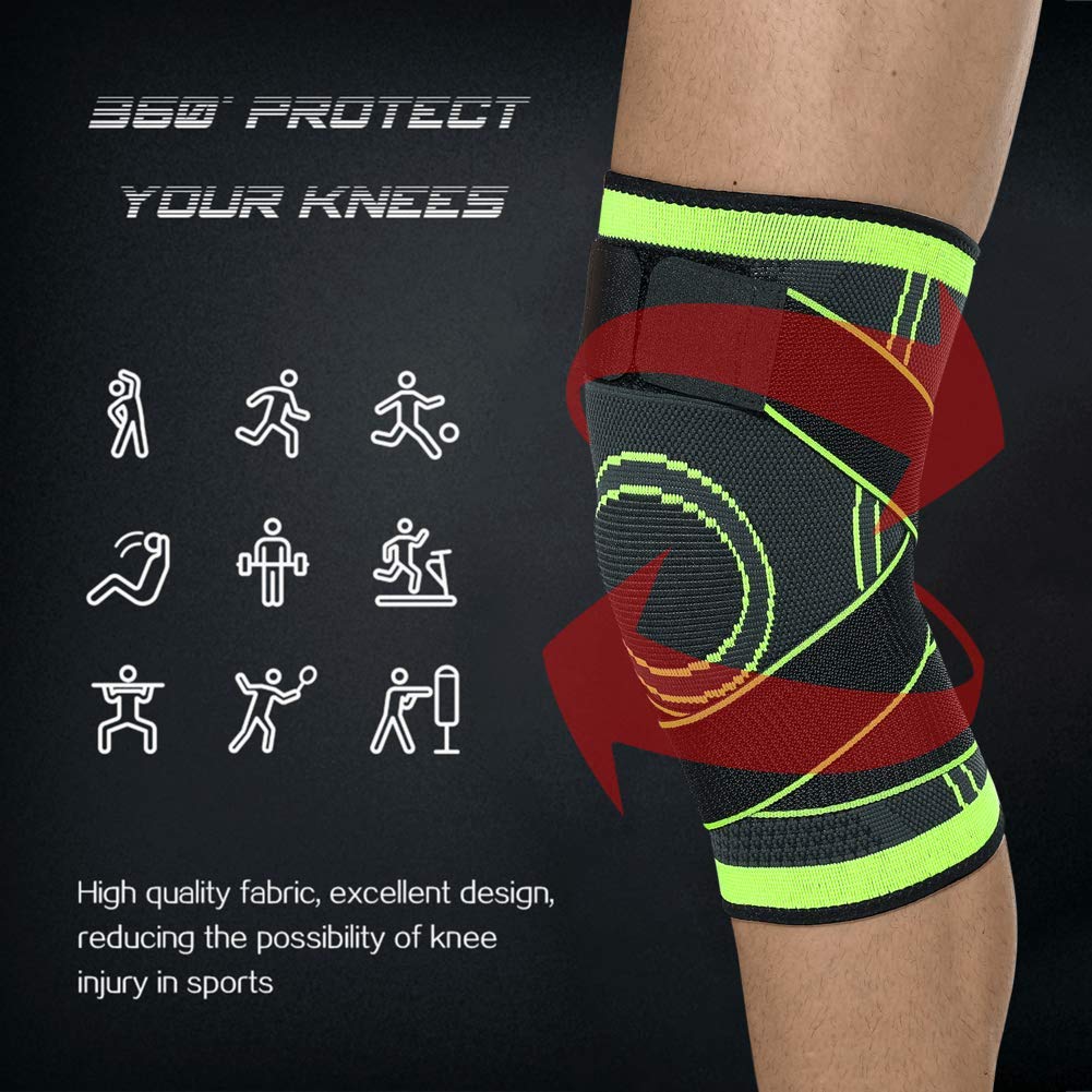 Hopgo Knee Braces for Men Women Knee Support Non-Slip Knee Compression Sleeves with Adjustable Straps for Arthritis, Workout Running, Soccer, Basketball, Meniscus Tear (Single) Green S