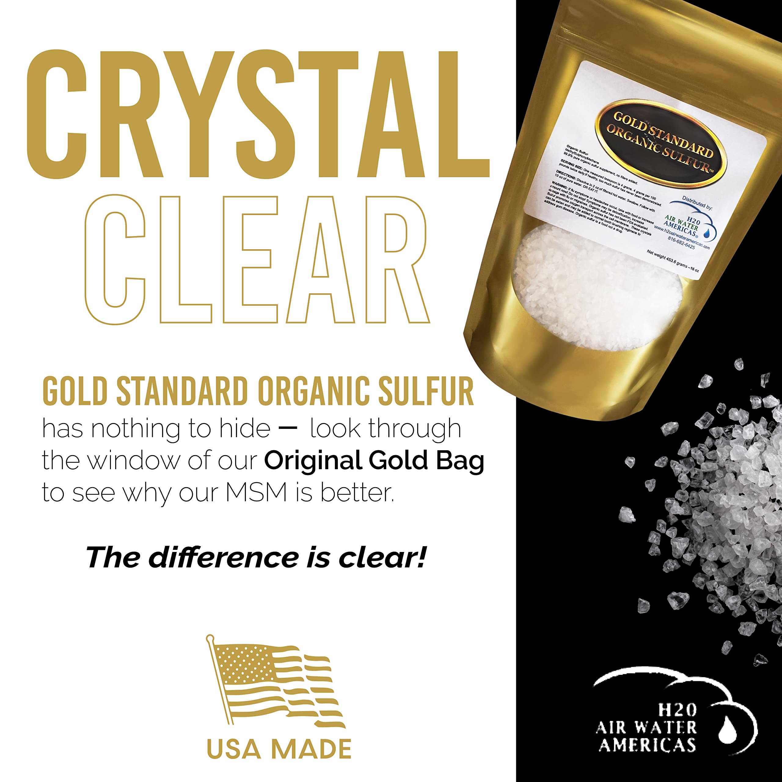 Gold Standard Organic Sulfur Crystals 6lb - 99.9% Pure MSM Crystals - MSM Powder Organic - 3rd Party Tested Sulphur