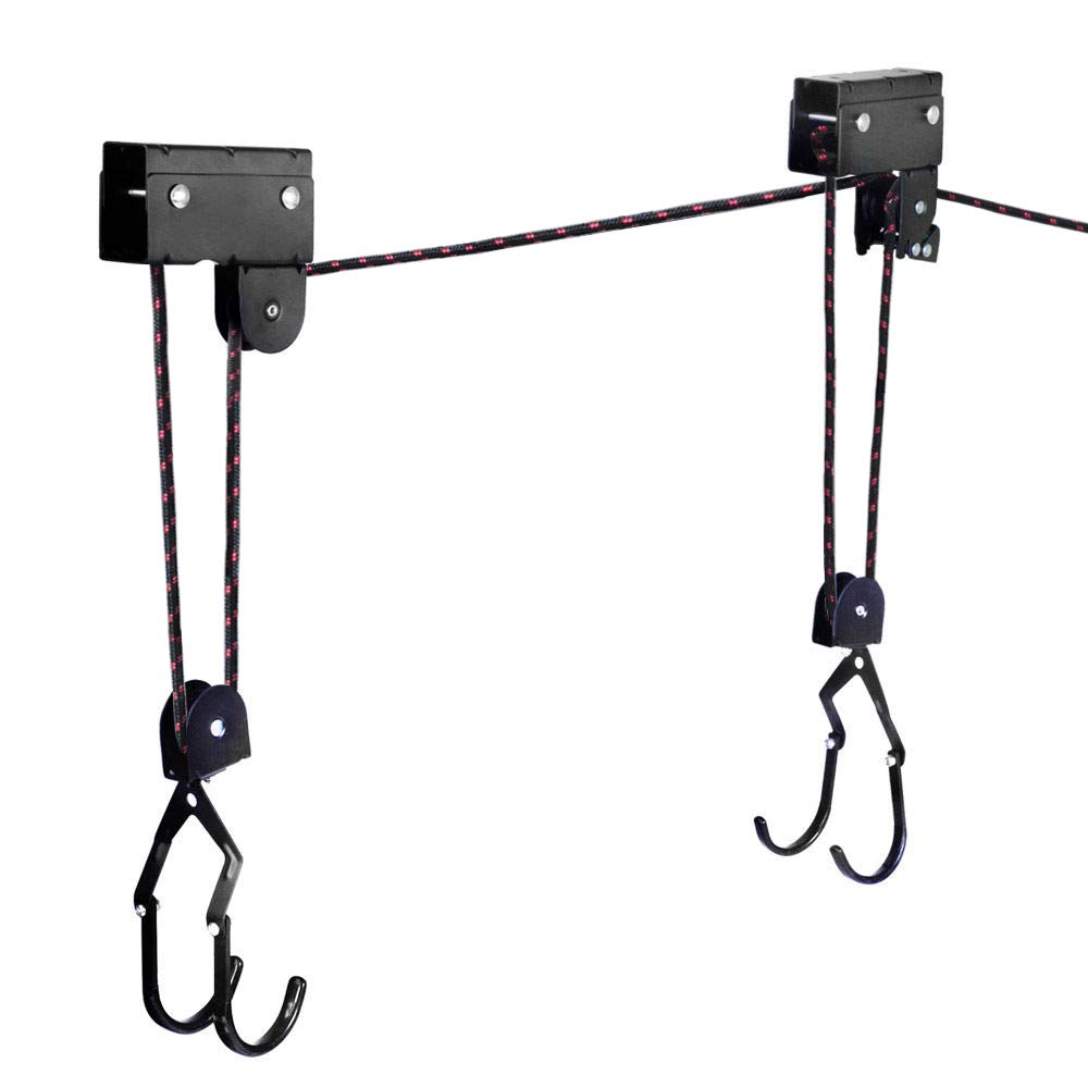 HUIMENG 2 Pack Kayak Hoist Bike Ceiling Lift Hoist Hanging 2 Pulley System for Bicycle, Paddleboard, Canoe and Ladder Storage Tool, black