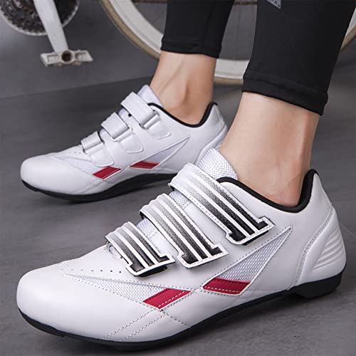 Men's Cycling Shoes Breathable Road Bikes Shoes Lightweight with Look Delta Cleat Compatible with Peloton,White,8