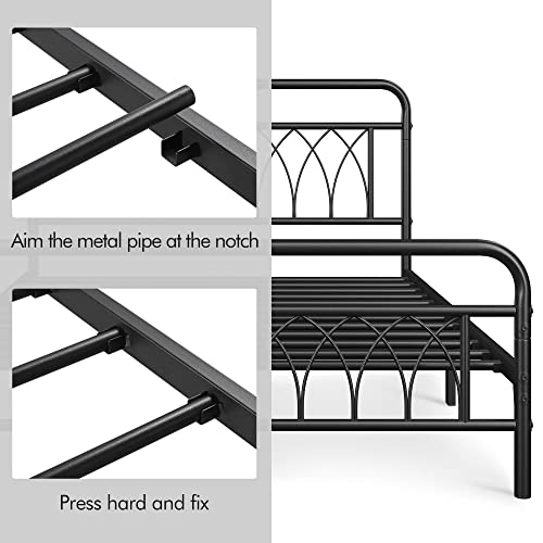 Yaheetech Queen Bed Frame Metal Platform Bed with Petal Accented Headboard/Footboard/14.4 Inch Under Bed Storage/No Box Spring Needed,Black