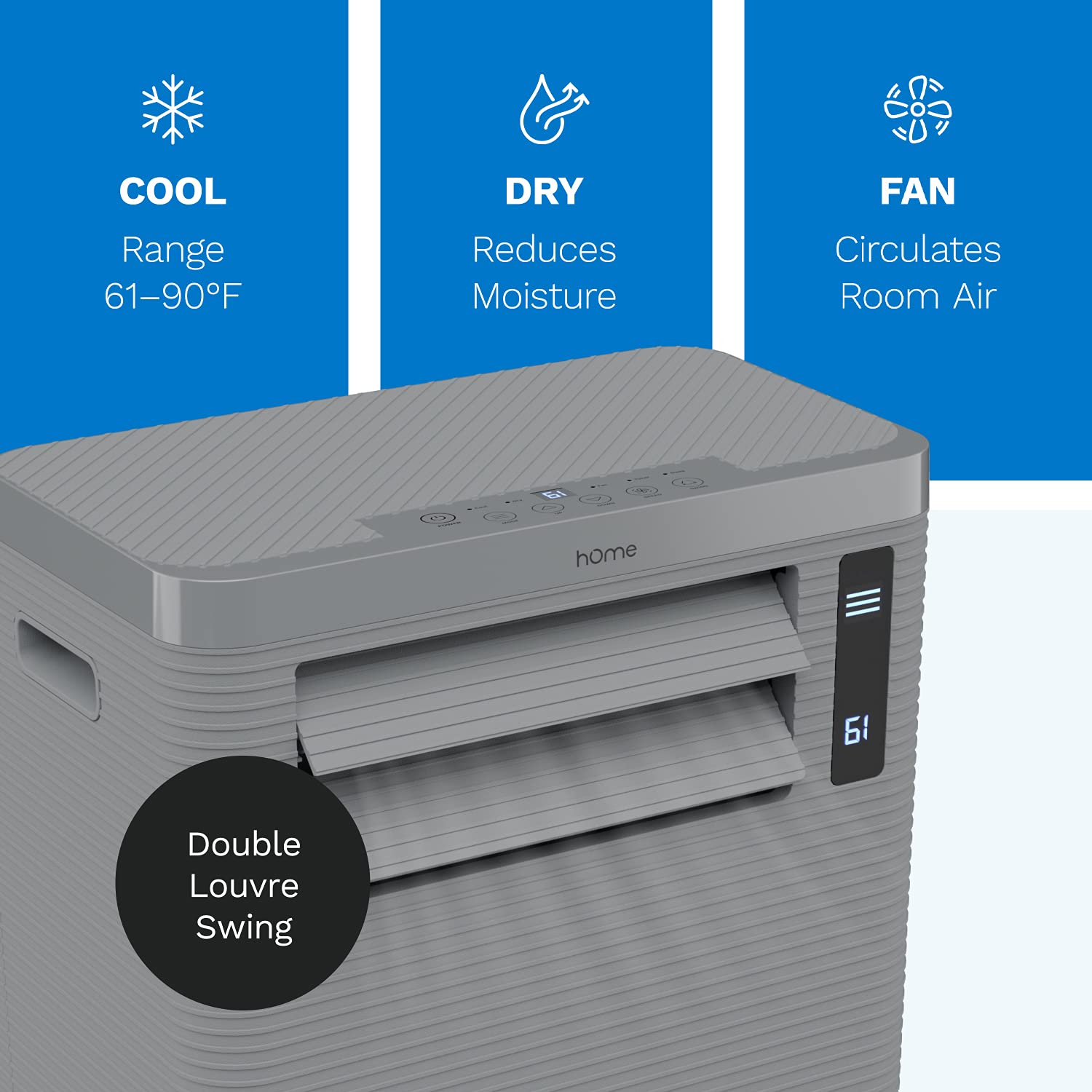 hOmeLabs 12,000 BTU Low Noise Portable Air Conditioner — 250 to 350 Sq Ft Rooms — Washable Filter, Easy Touch Control Panel, and Remote Control