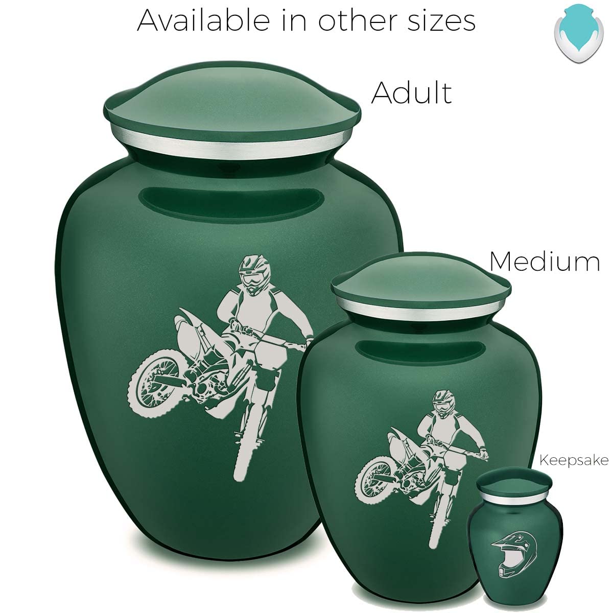 GetUrns Embrace Personalized Dirt Bike Adult Cremation Urn with Custom Text Engraving for Human Ashes for Funeral, Burial, Niche or Columbarium – 200 Cubic Inches –Urns for Ashes (_Green Double Sided)