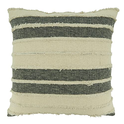 Saro Lifestyle Striped Tufted Throw Pillow with Poly Filling, Black & Nautral, 20"