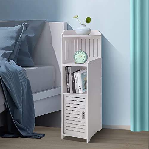SENYAN Bathroom Storage Cabinet, Waterproof Freestanding Floor Cabinet Organizer with Doors and Shelves for Bedroom, Living Room, Kitchen,Entryway, Home Office, White