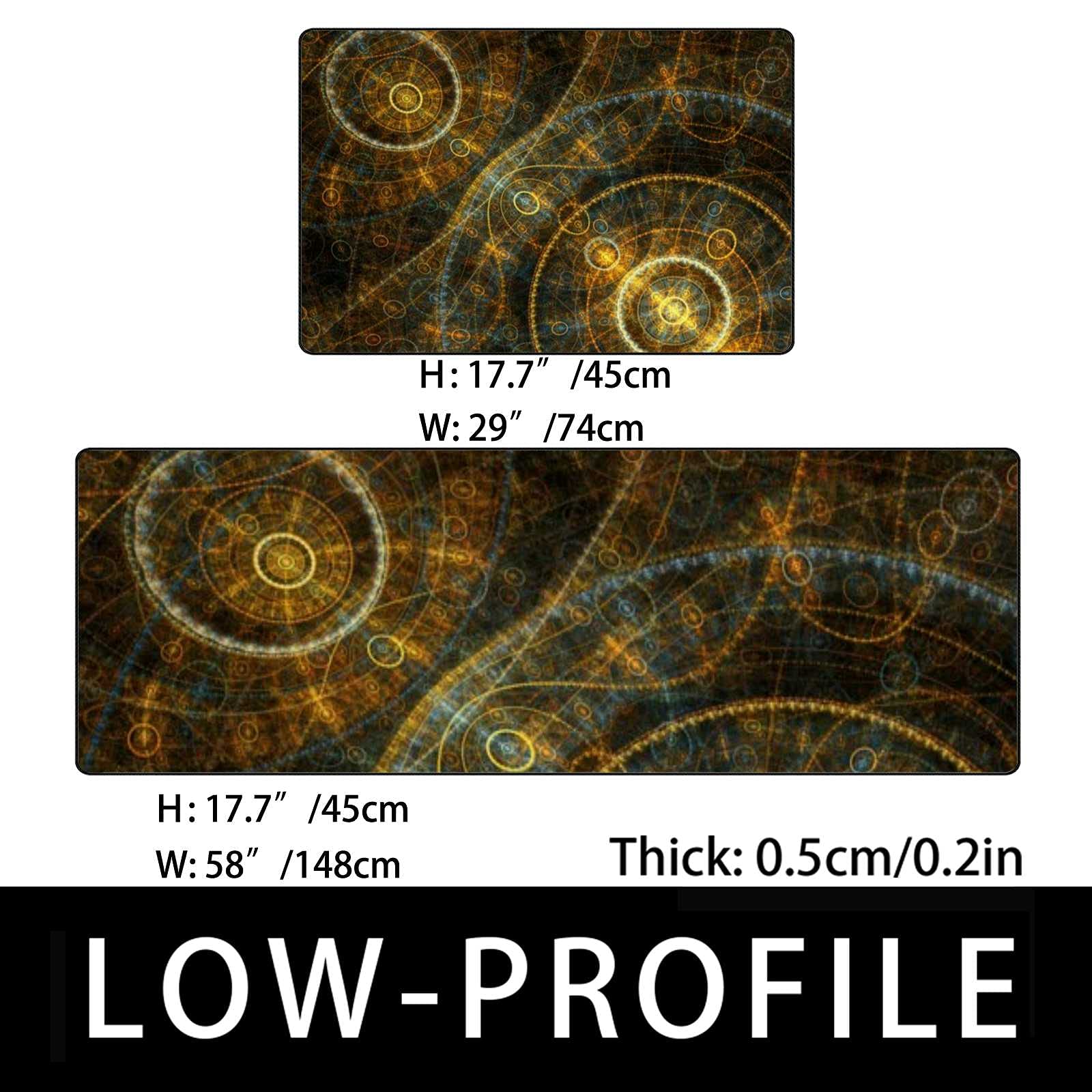 Kitchen Rugs and Mats Set of 2 Pieces Anti Fatigue Standing Mat Golden Mechanical Compass Steampunk Non Slip Washable Comfort Flooring Carpet Runner for Kitchen Home