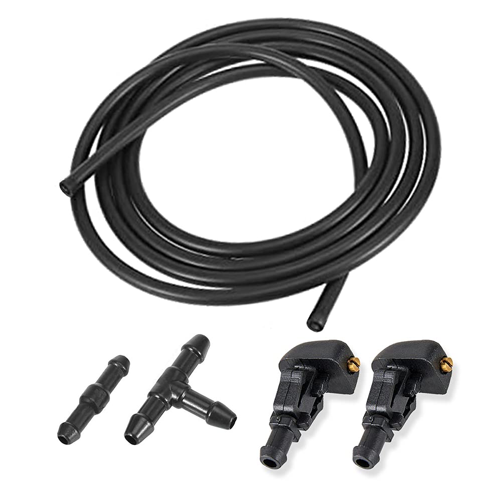 Gorniloxam 5pcs Front Windshield Washer Nozzles Kit,Replacement for Ford F150 2004-2013, Replaces OE: 3W7Z17603AA (2 Pcs Washer nozzles, 2 Meters Fluid Hose, 2 Pcs Connectors)