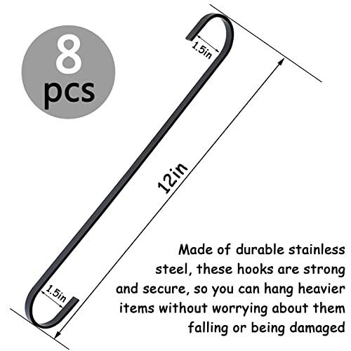 TUCEWP 8 Pack 12 Inch Large S Hooks Black Heavy Duty Hooks for Hanging Plants Long Metal Hook Hanger S Shaped Hooks for Hanging Closet,Pots and Pans,Basket,Bird Feeders, Garden Indoor Outdoor