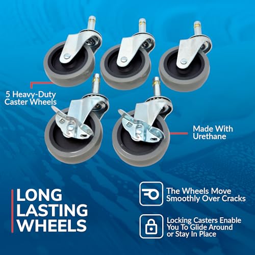 GRIT GUARD Bucket Dolly with Wheels - Rolling Detailing Wash Bucket with 5 Wheels and 2 Locking Casters Compatible with 2.5, 4, 5 and 6 Gallon Buckets (Silver, 3" Grey Casters)